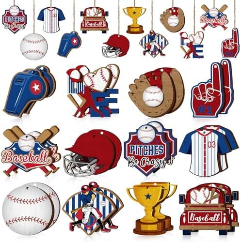 24 Pcs Baseball Wooden Ornament Baseball Tree Decorations DIY Crafts ...