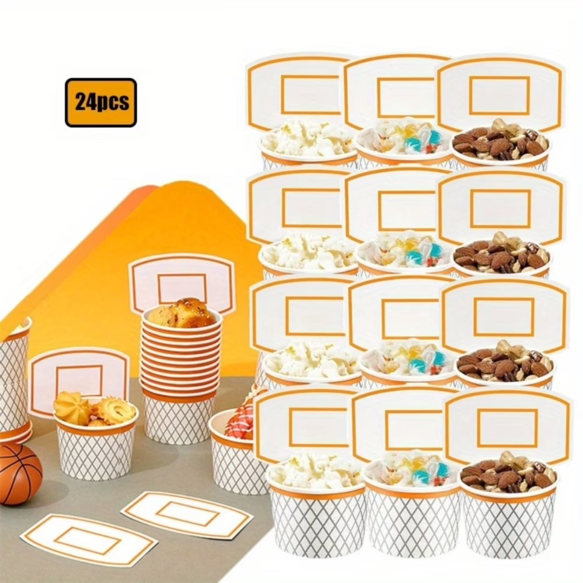 24 Pcs Basketball Theme Snack Cups, Disposable Party Paper Bowls for ...