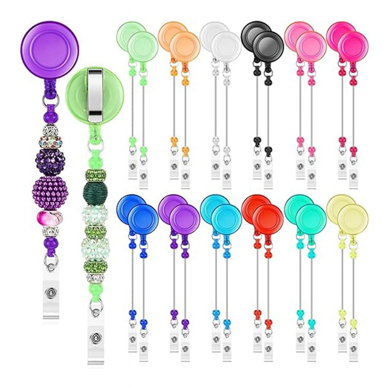 24 Pcs Beadable Badge Reel Retractable Clips Holder - Walmart.com