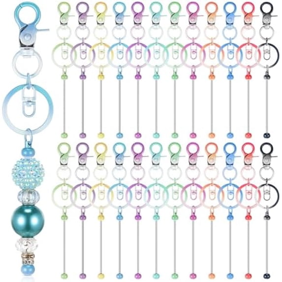 24 Pcs Beadable Keychain Bars Bulk Beads for Keychain Making Kit Gifts ...