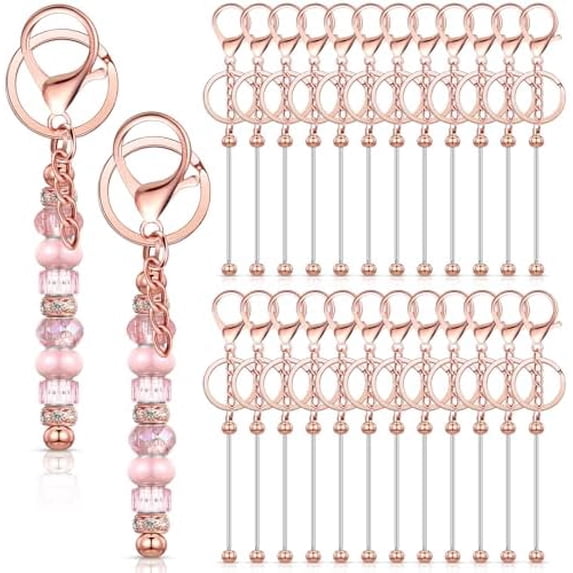 24 Pcs Beadable Keychain Bars Bulk Beads for Keychain Making Kit Gifts ...