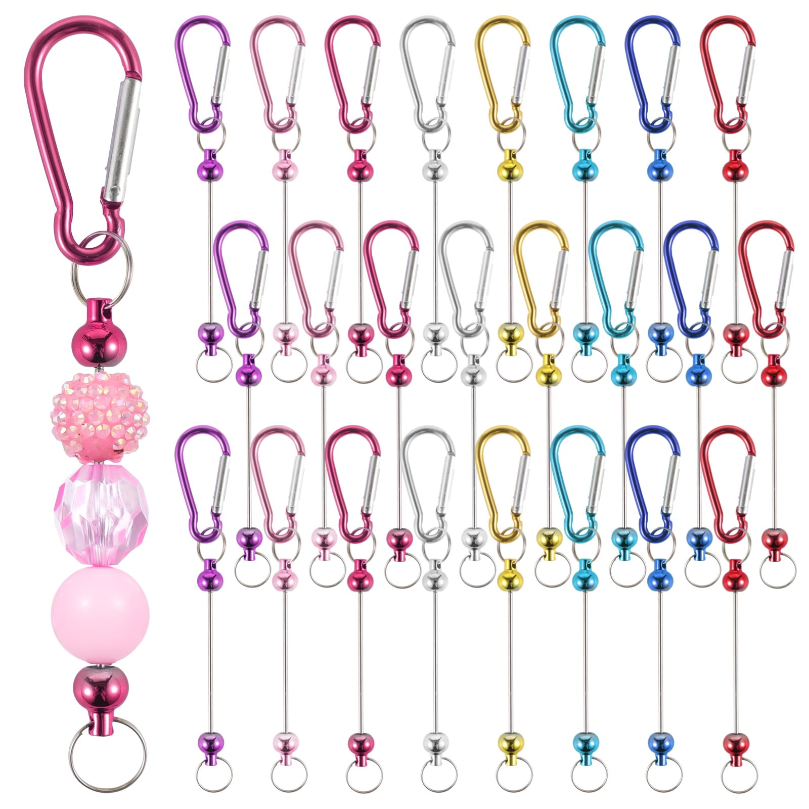24 Pcs Beadable Keychain Bars, DIY Creative Carabiner Clips, 8 Colors ...