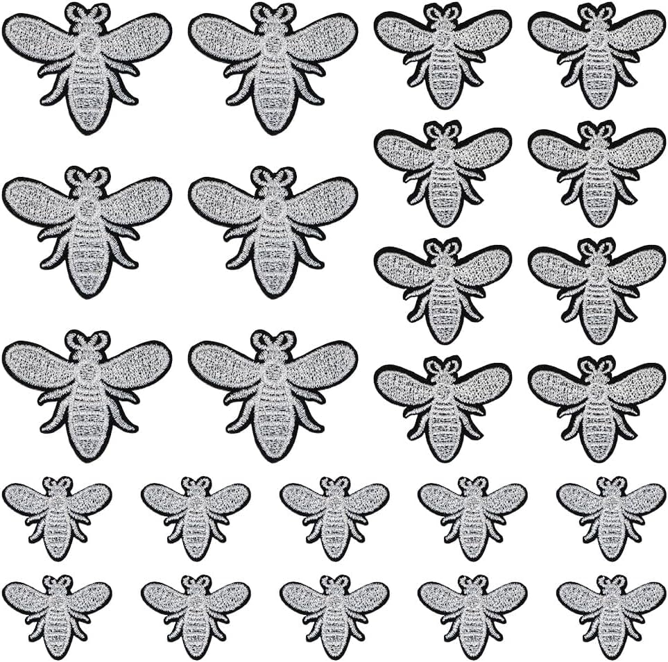24 Pcs Bees Embroidered Patches 3 Sizes Silver Bees Iron on Cloth ...