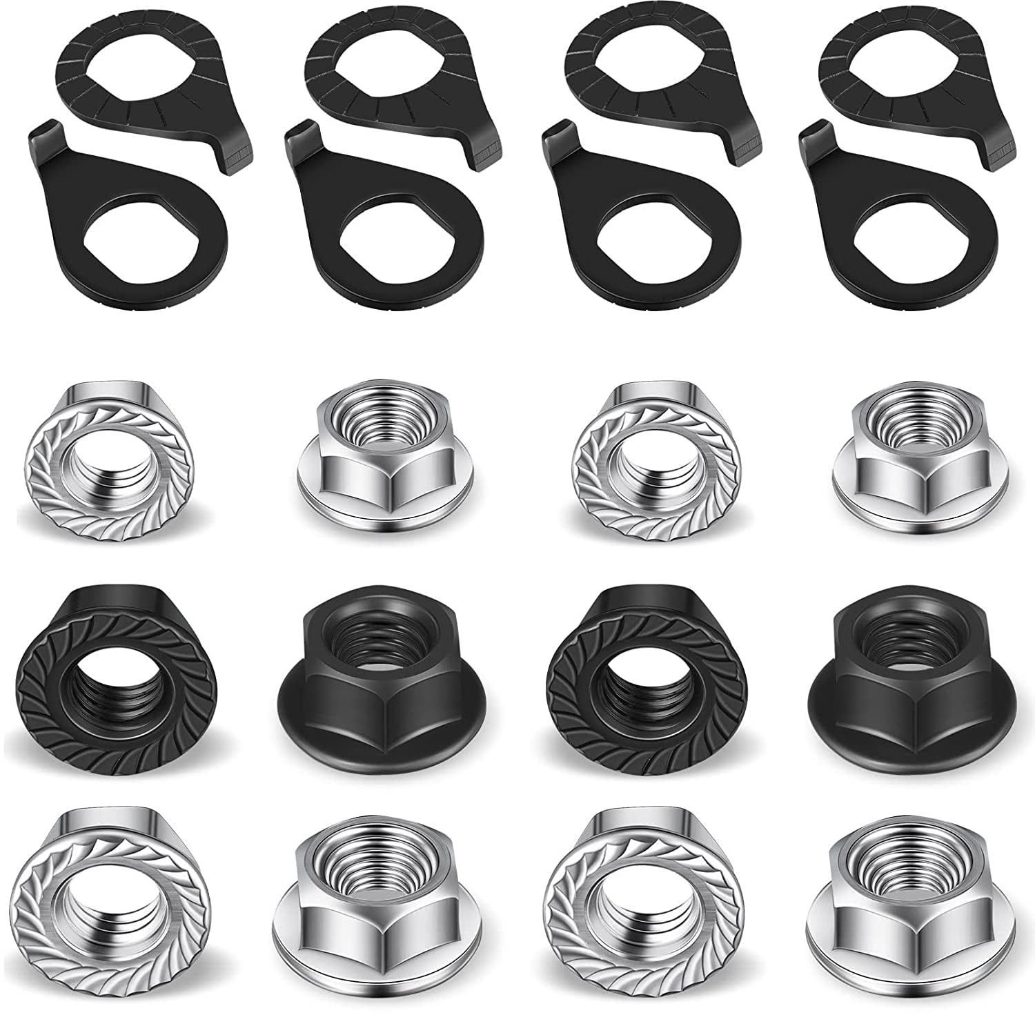 24 Pcs Bike Wheel Axle Nut and Safety Washer Kit 3 Sizes Bicycle Hub ...