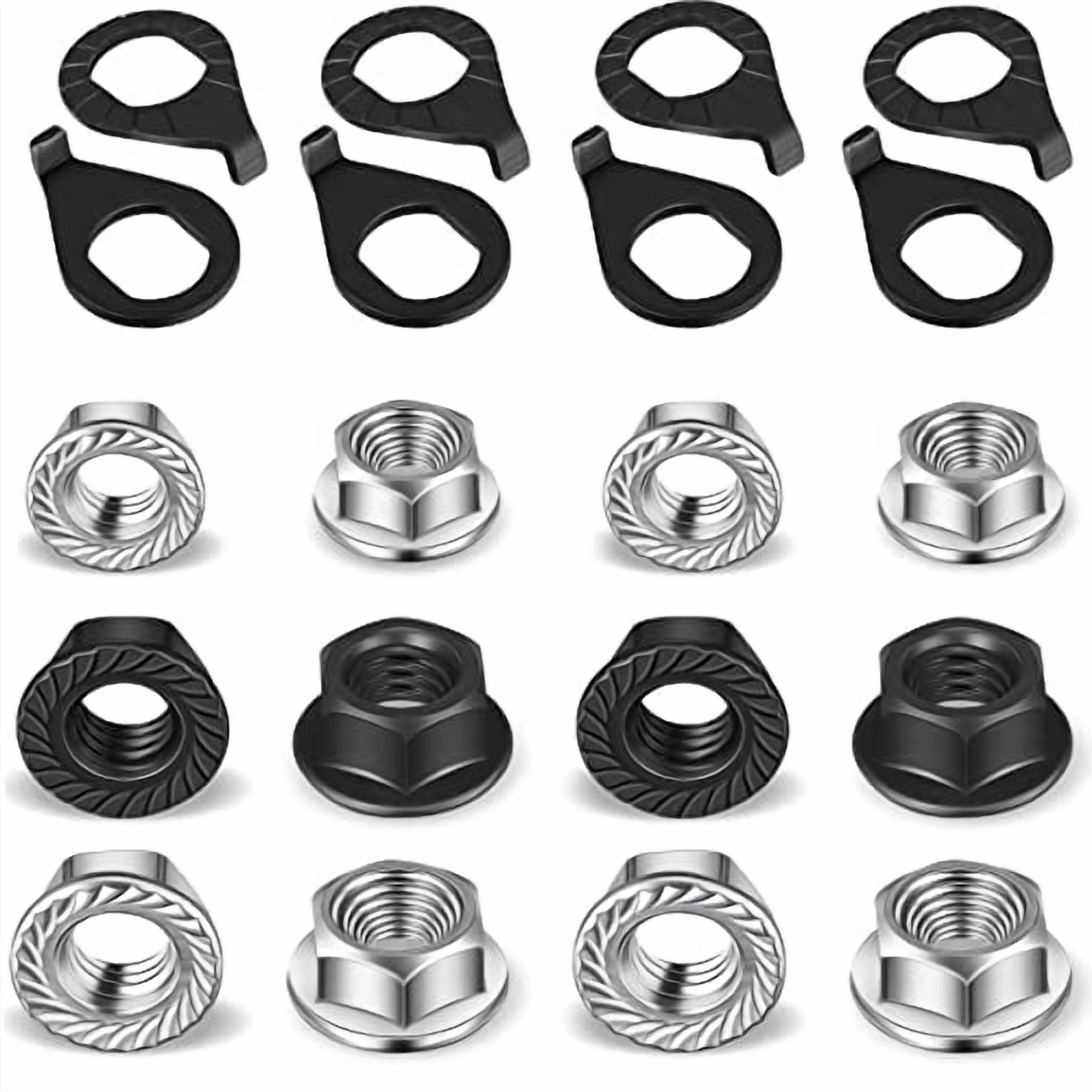 24 Pcs Bike Wheel Axle Nut and Safety Washer Kit 3 Sizes Bicycle Hub ...