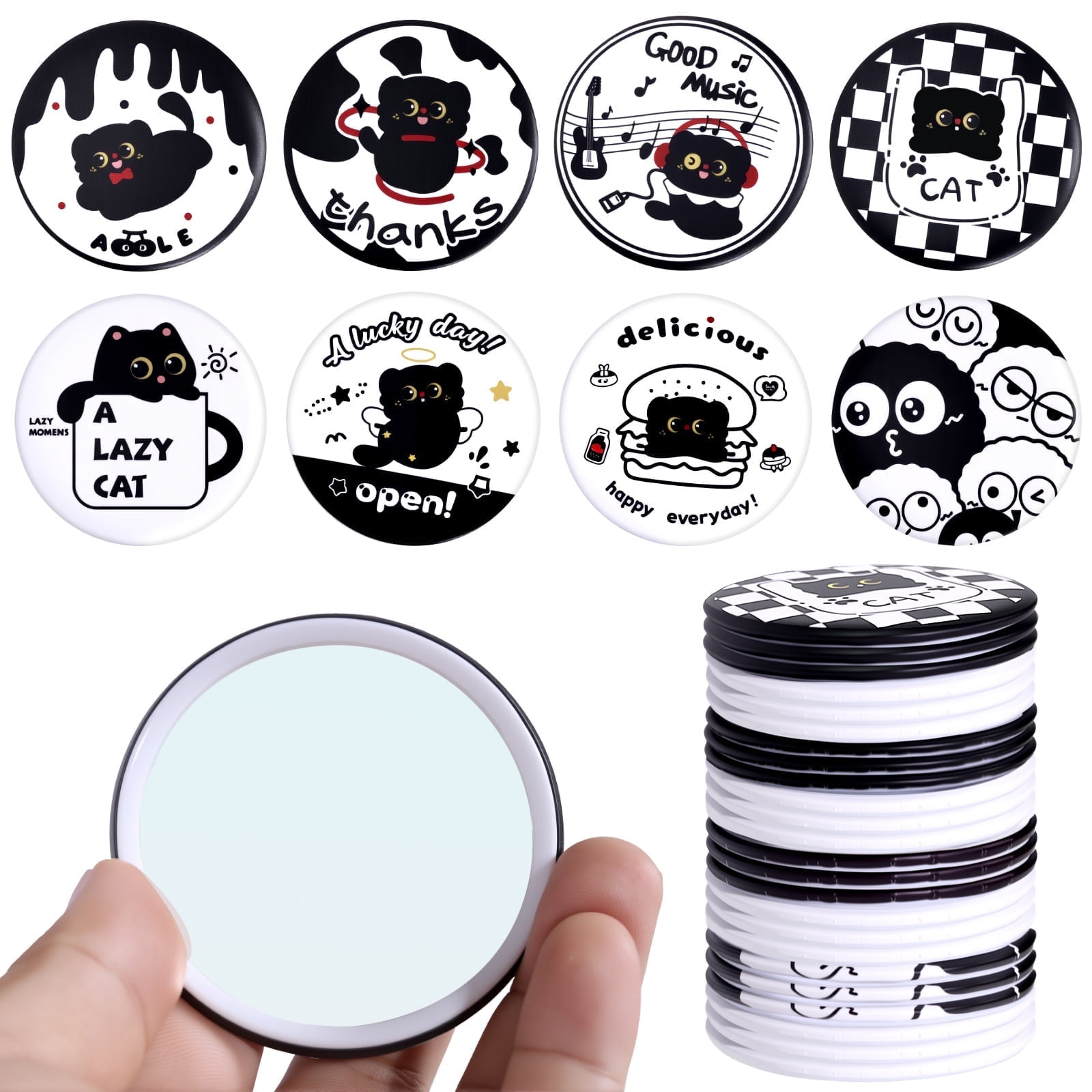 24 Pcs Black Cat Gifts Compact Mirror Bulk Small Travel Makeup Pocket ...