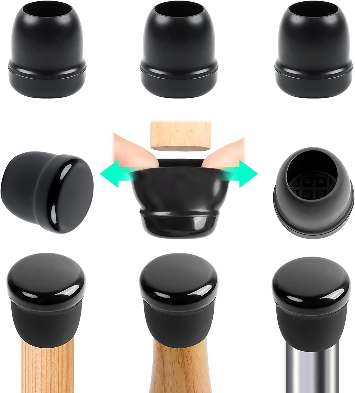 24 Pcs Black Chair Leg Sliders for Carpet, Round Teflon Furniture ...
