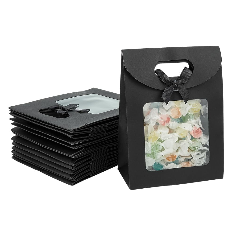 24 Pcs Black Kraft Paper Bags with Clear Window Stand Up Gift Bag with ...