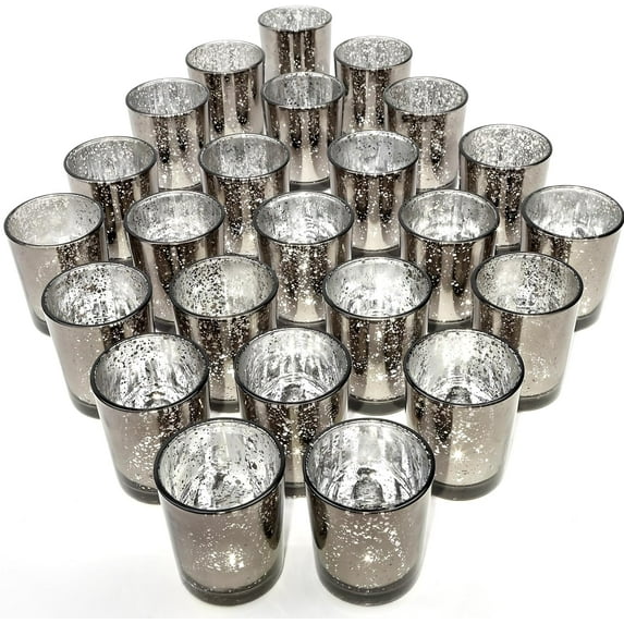24 Pcs Black Votive Candle Holders, Speckled Mercury Black Glass Candle ...