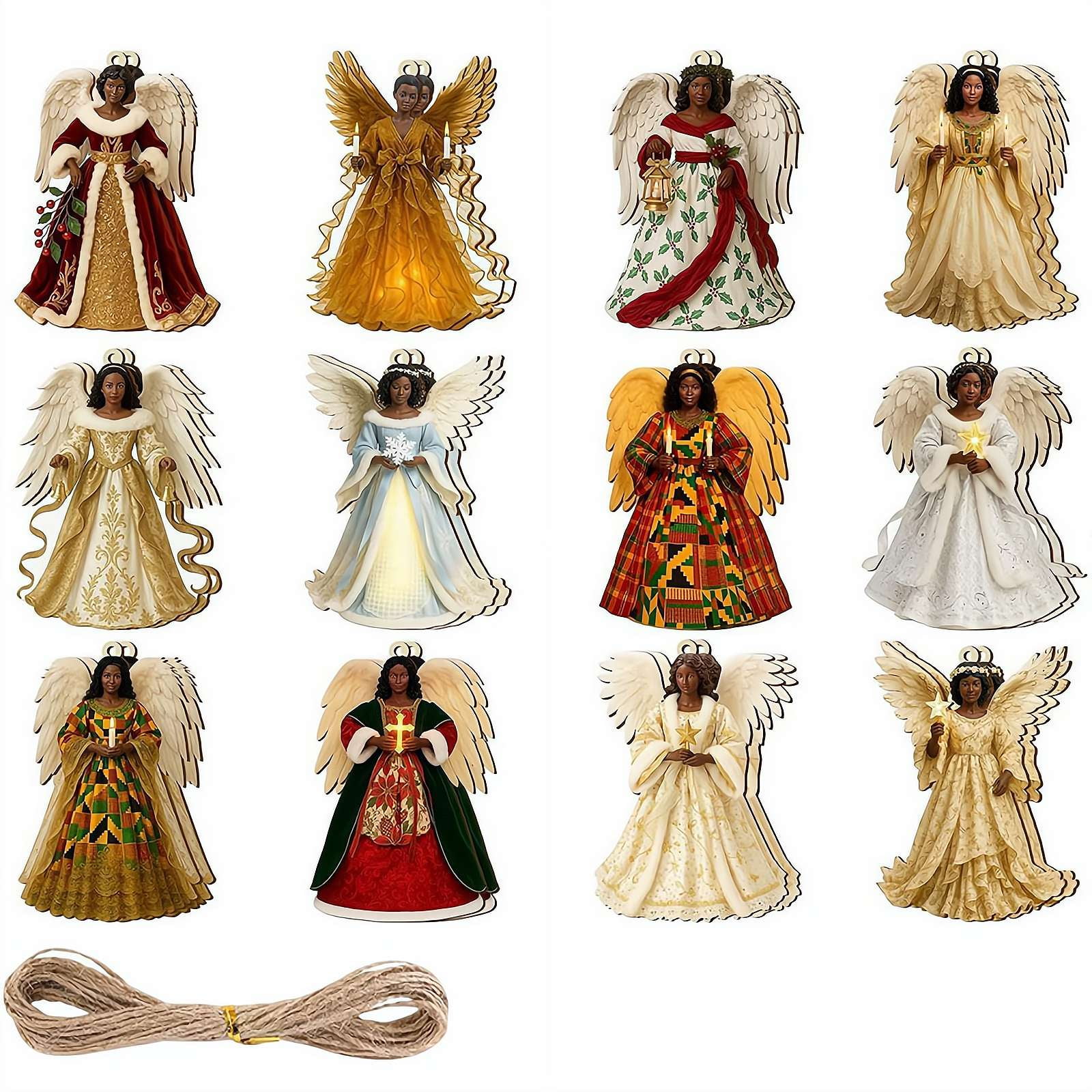 24 Pcs Black Wooden Angel Ornaments, Rustic Hanging Decorations with ...