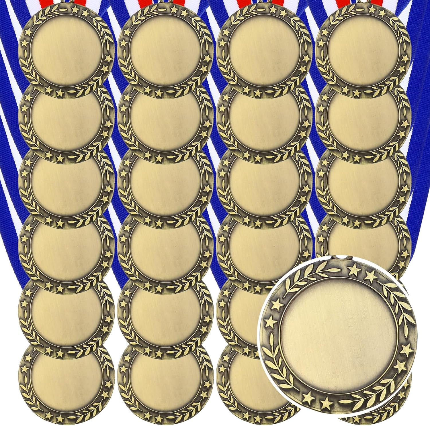24 Pcs Blank Award Medals with Neck Ribbons Winner Participation Medal ...