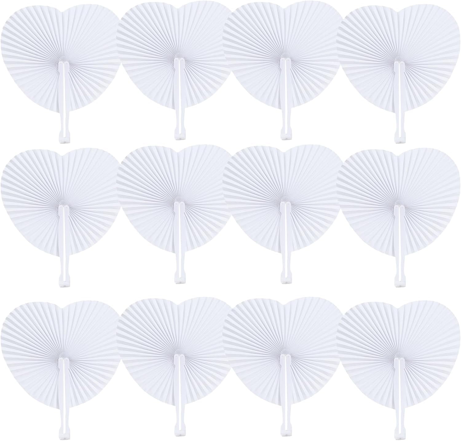 24 Pcs Blank Fans Paper Folding Fans Handheld White Wedding Heart ...