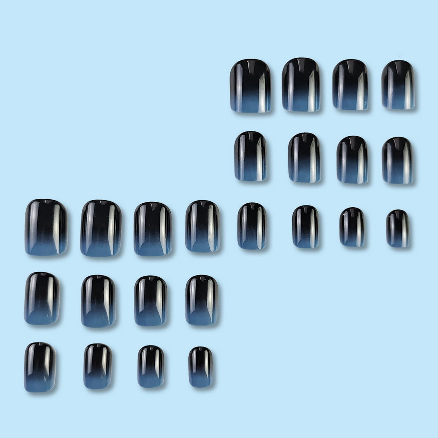 24 Pcs Blue-Black Gradient Press on Nails Short Square Shape Fake Nails ...