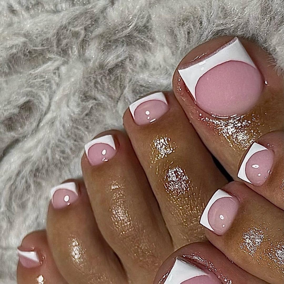 24 Pcs Blue French Tip Toe Press on Nails Short Square, Soft Gel Fake ...