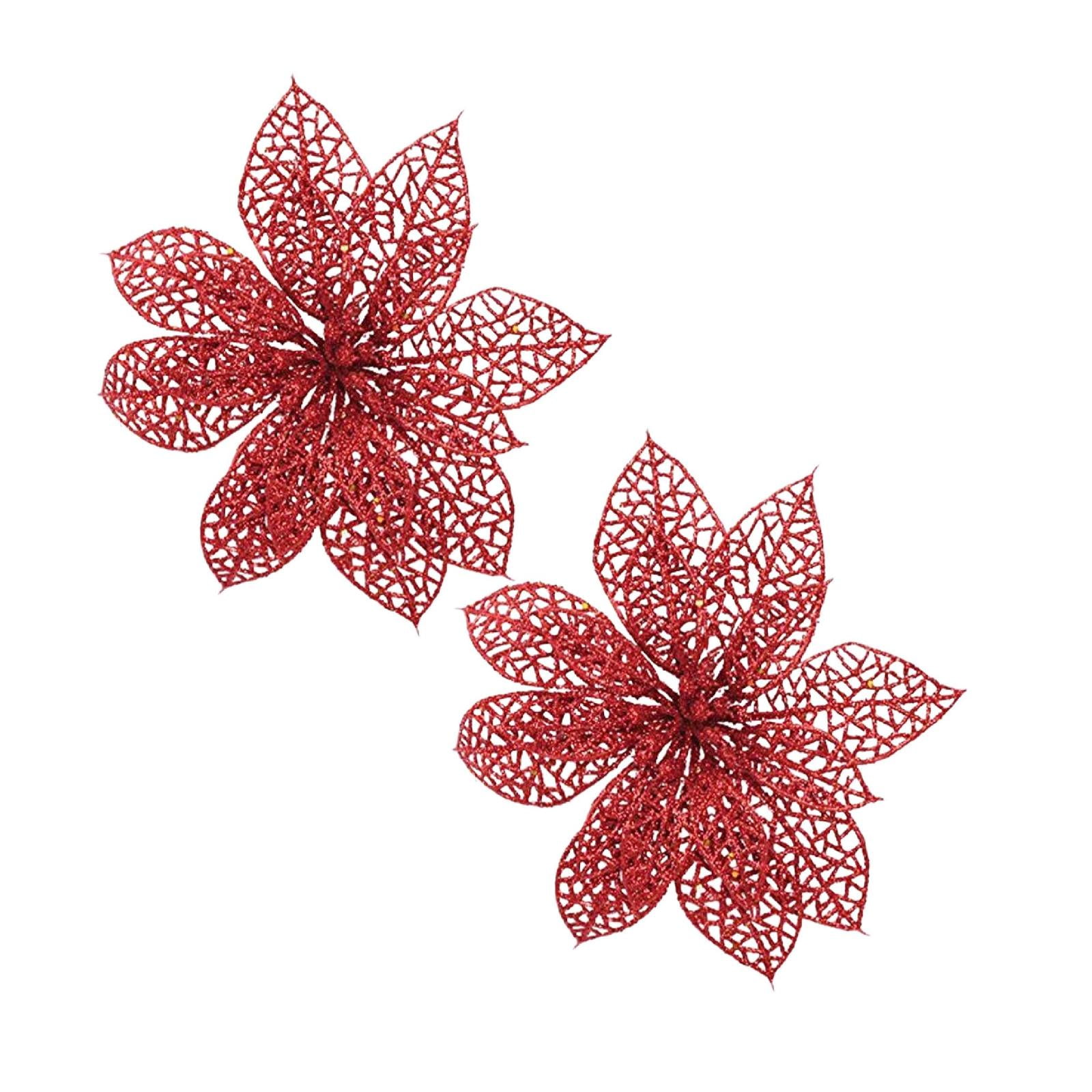 24 Pcs Blue Glitter Poinsettia Artificial Flowers,Christmas Tree ...