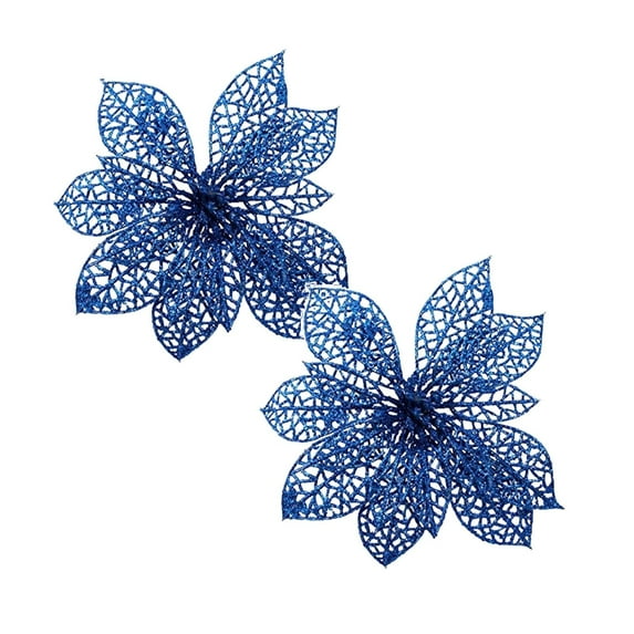 24 Pcs Blue Glitter Poinsettia Artificial Flowers,Christmas Tree ...