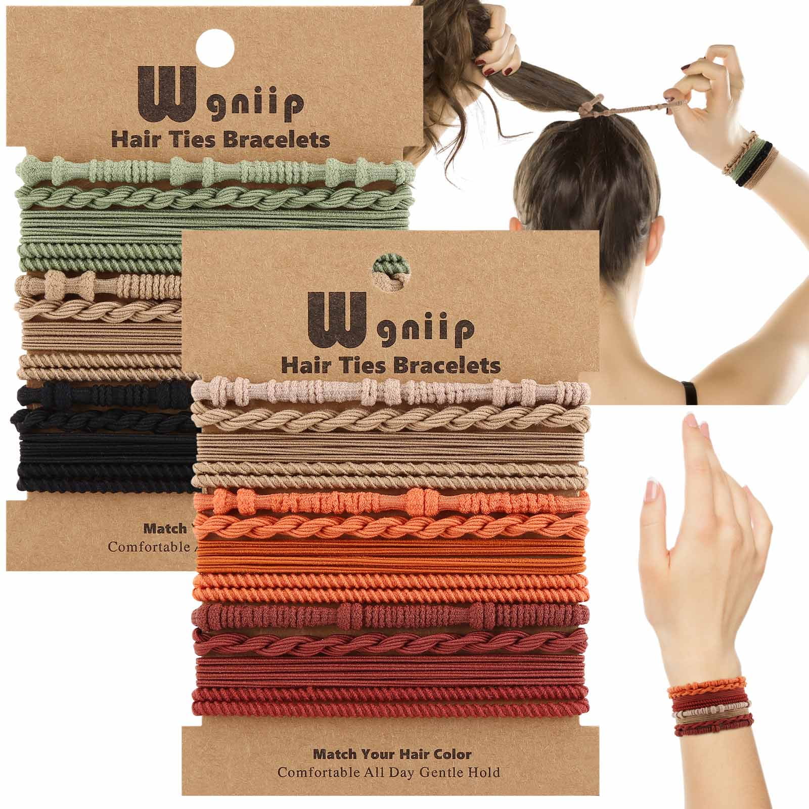 24 Pcs Boho Hair Ties for Women, 4 Styles Cute Hair Tie Bracelet for ...