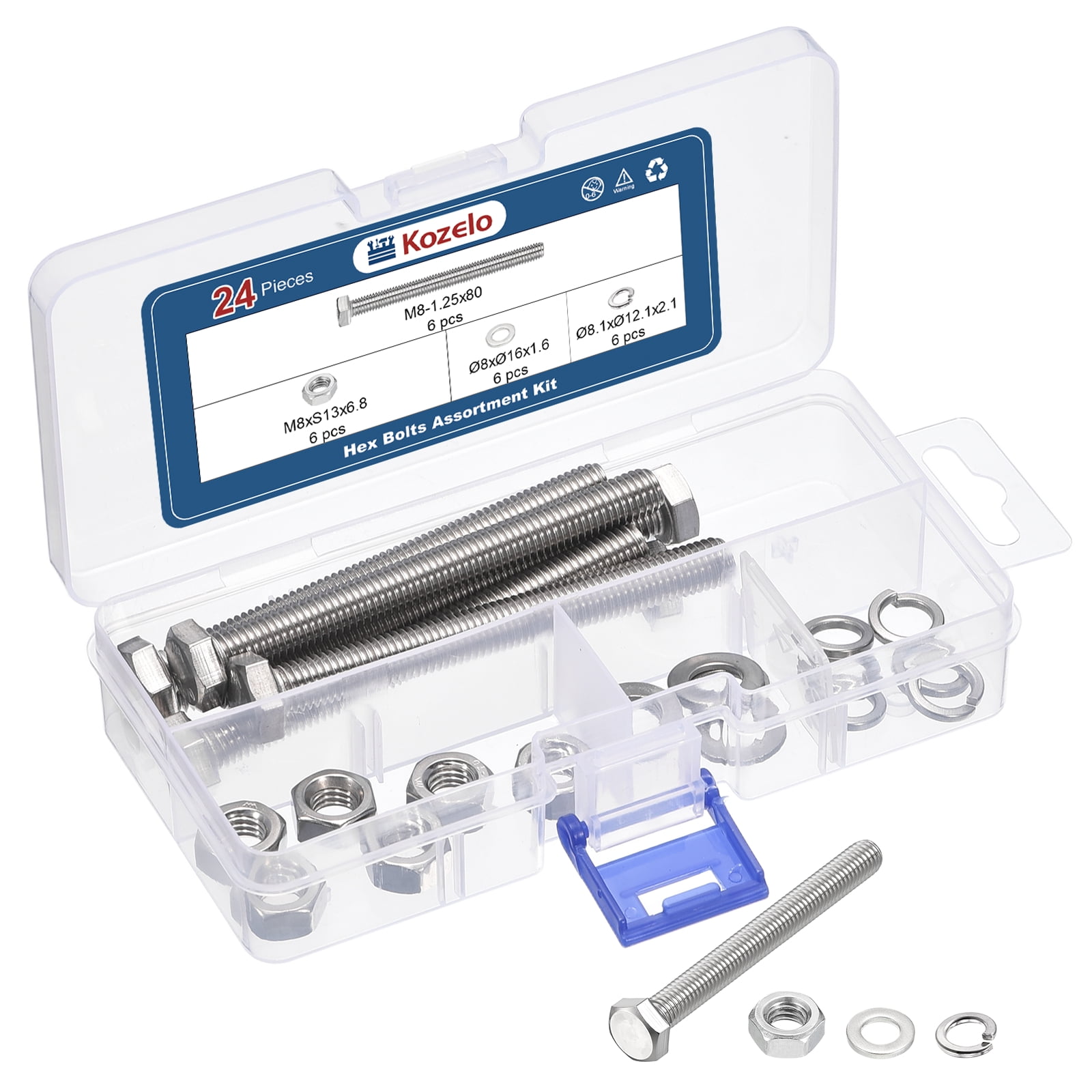 24 Pcs Bolts and Nuts Washers Kit - [M8-1.25x80] 304 Stainless steel ...