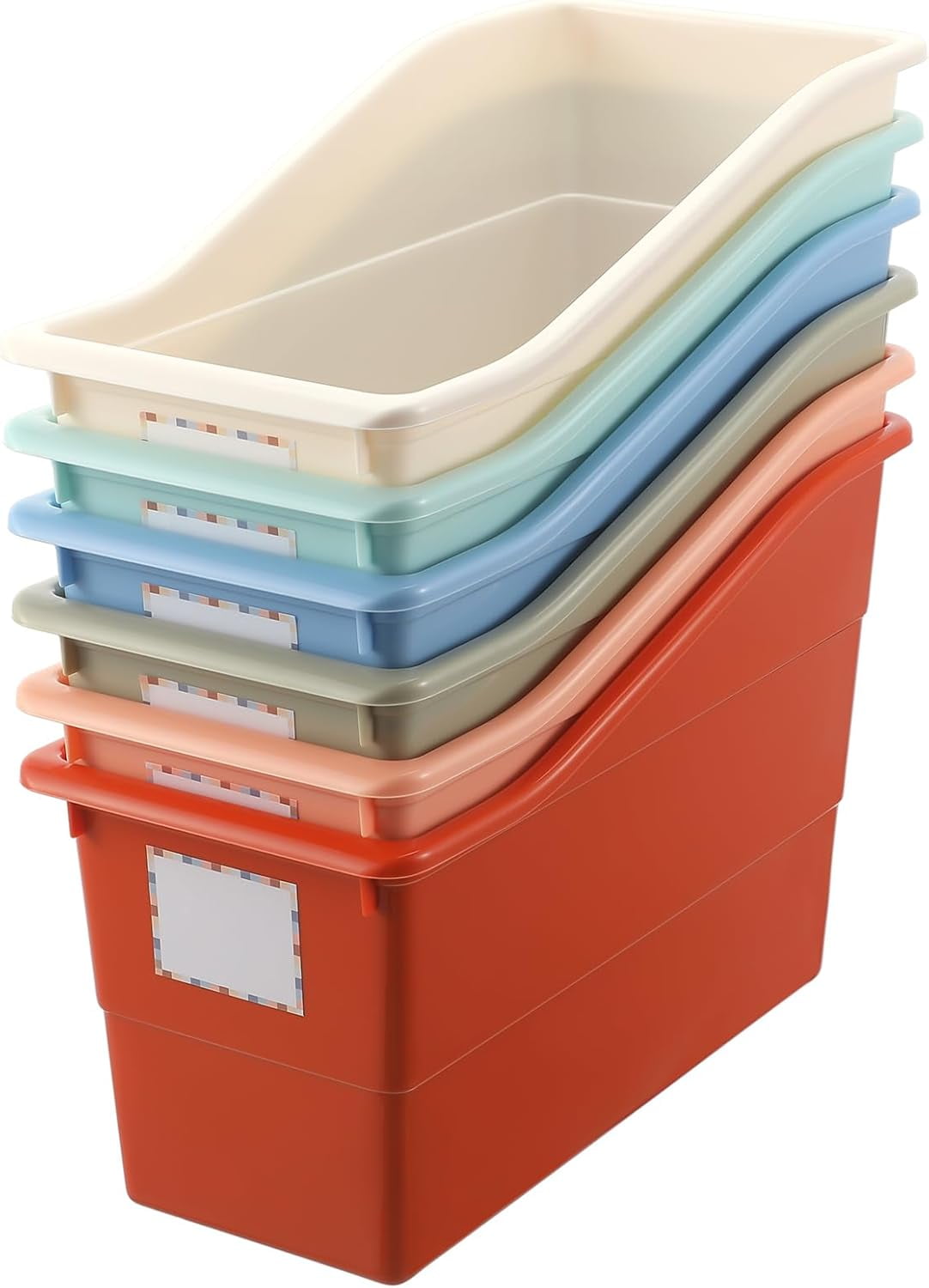 24 Pcs Book Storage Bins with Labels Plastic Boho Folder Magazine File ...