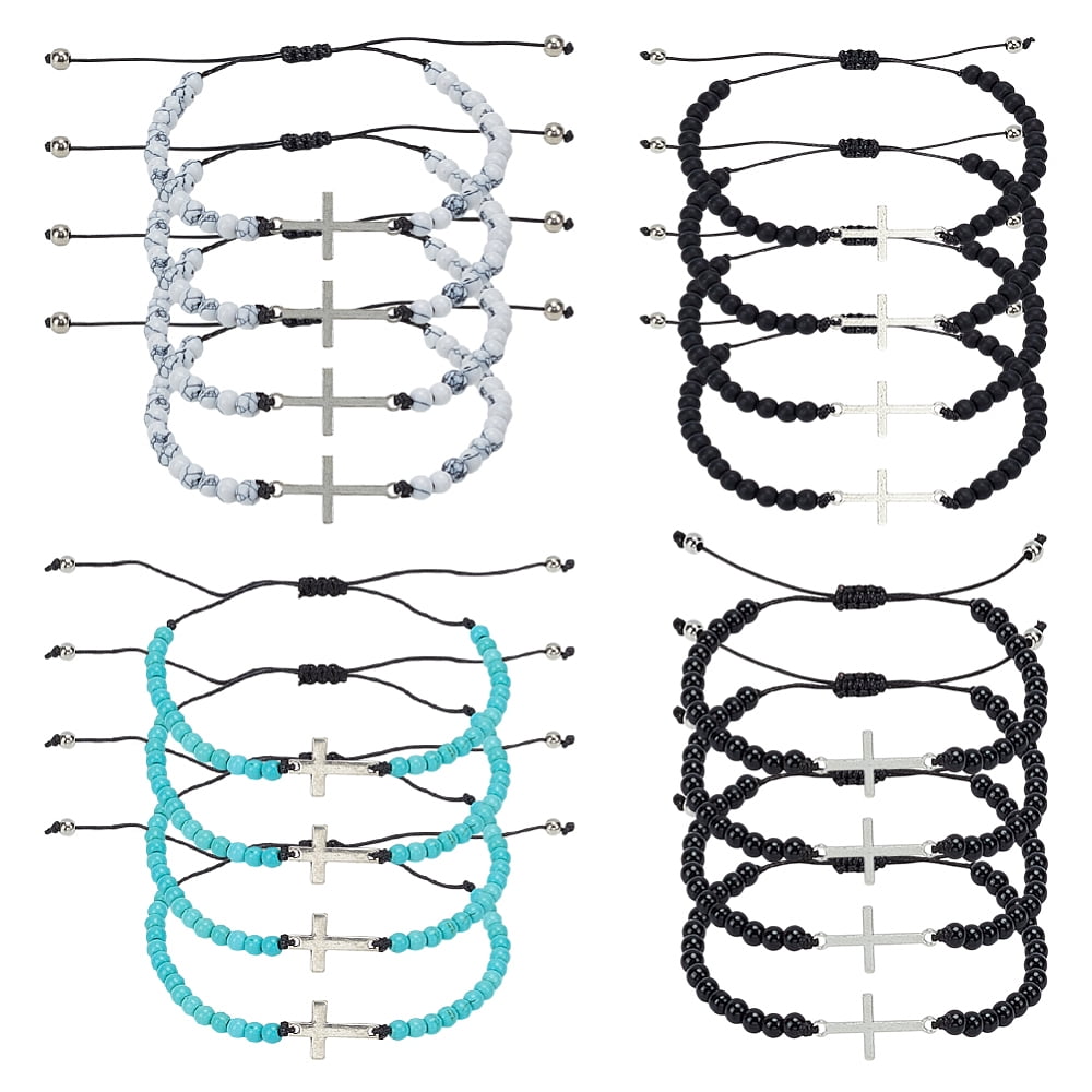 24 Pcs Bracelets Round Bead Bracelets Wrist Adjustable Bead Faith ...