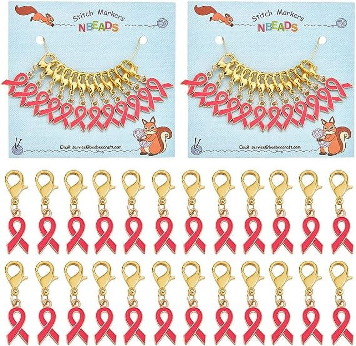 24 Pcs Breast Cancer Awareness Ribbon Stitch Markers, Crochet Stitch ...