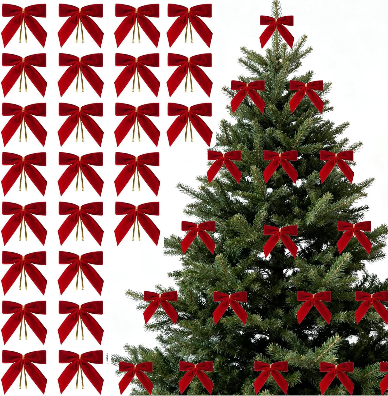 24 Pcs Burgundy Small Velvet Christmas Bows for Christmas Tree ...