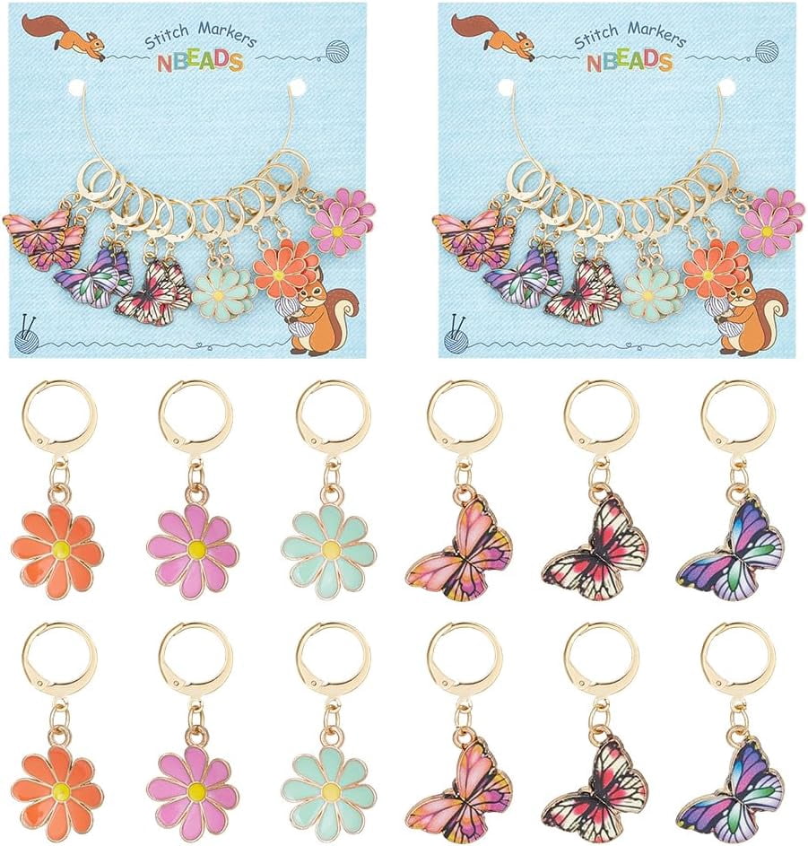 24 Pcs Butterfly Flower Stitch Markers Enamel Crochet Stitch Marker ...