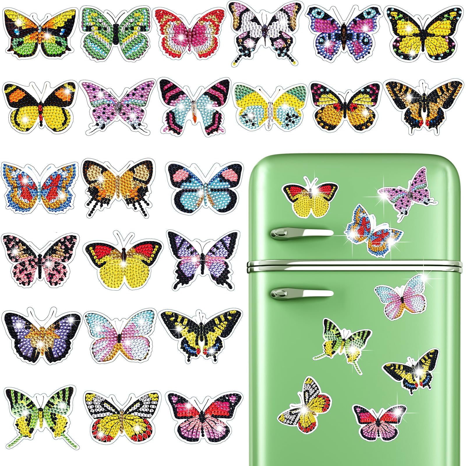 24 Pcs Butterfly Magnets Diamond Art, Refrigerator Magnets Diamond Art ...