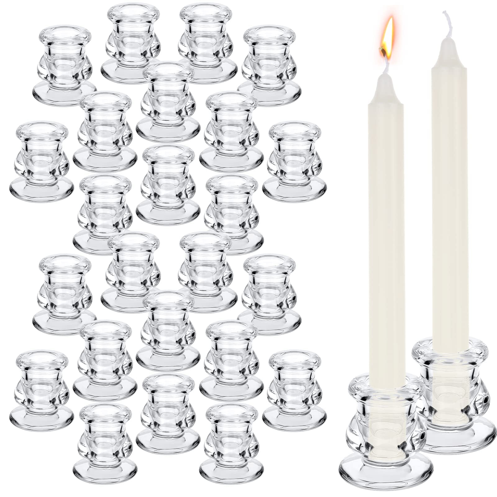 24 Pcs Candlestick Holders Glass Clear Taper Candle Holders 2.2" High Candle Stick for Wedding ...