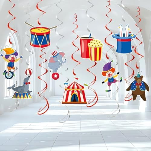 24 Pcs Carnival Hanging Swirl Party Decorations, Circus Clown Animals ...