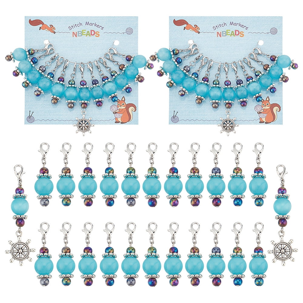 24 Pcs Cat Eye Beads Stitch Markers Rudder Pendant Alloy Crochet Stitch ...