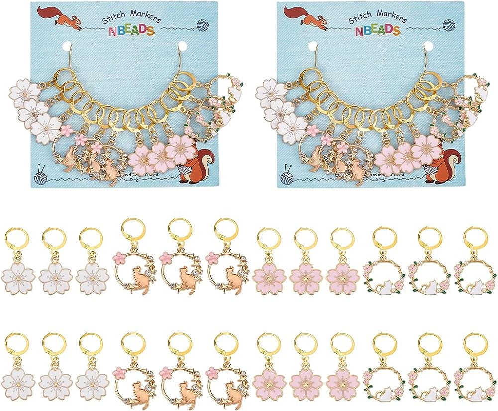 24 Pcs Cat Sakura Stitch Markers, Alloy Enamel Crochet Stitch Marker ...