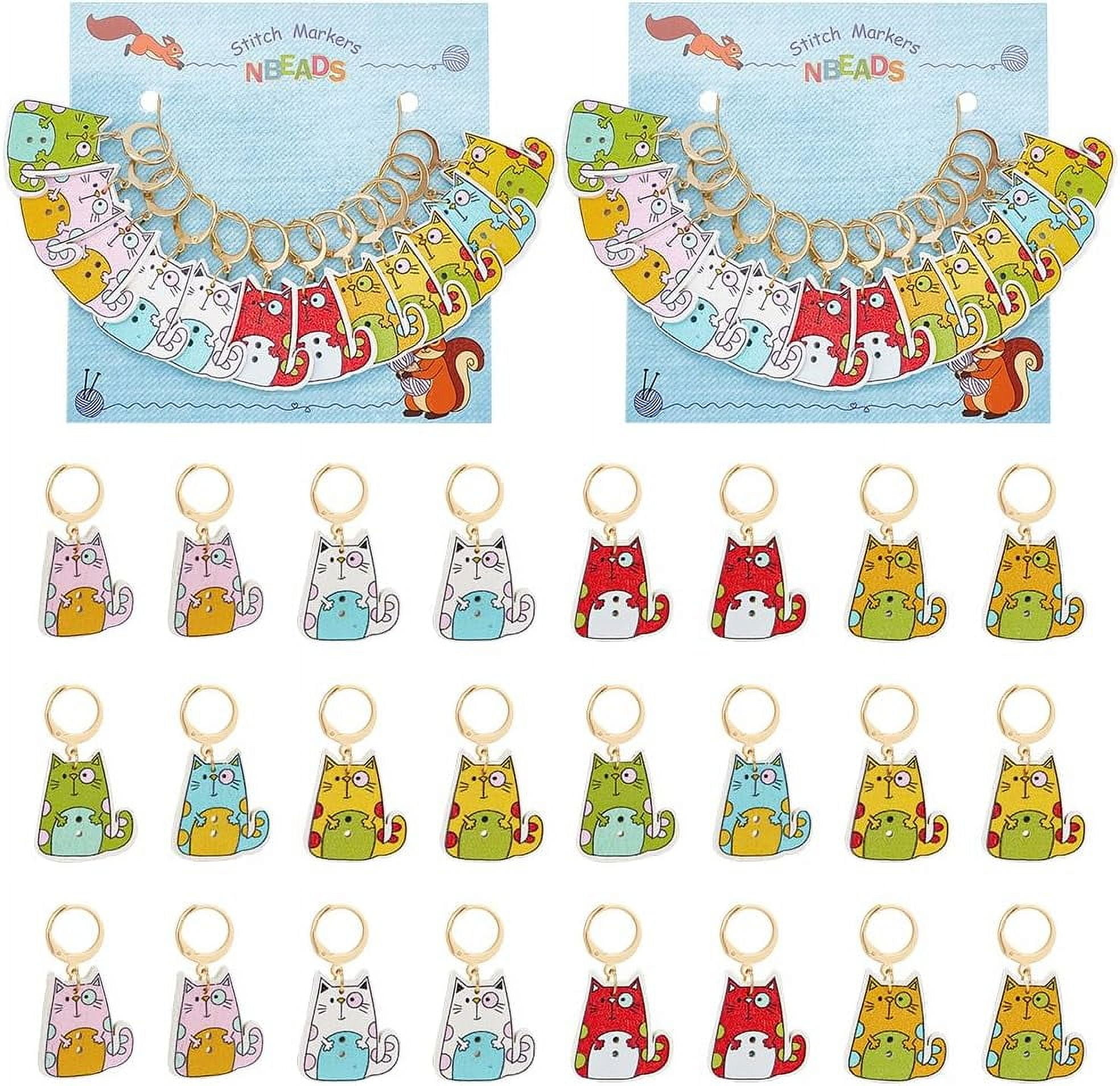24 Pcs Cat Stitch Markers Printed Wooden Crochet Stitch Marker Charms ...