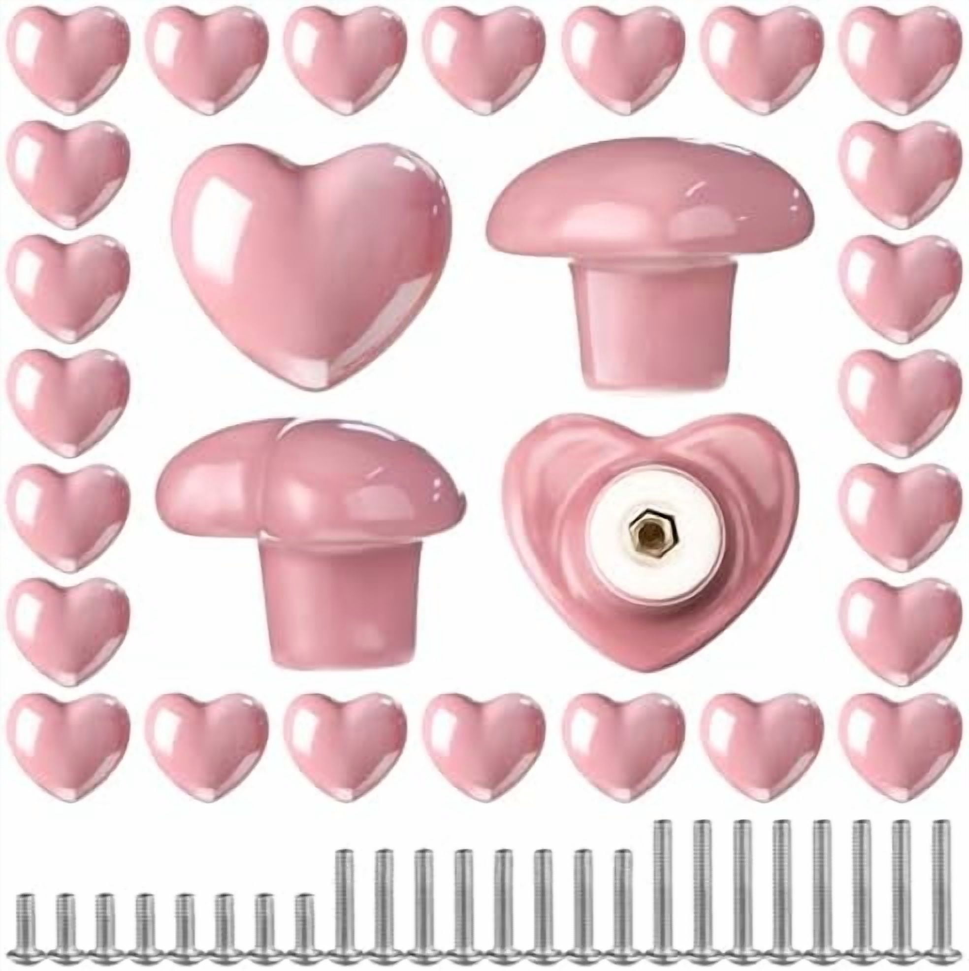24 Pcs Ceramic Cabinet Drawer Knobs Pink Heart Shaped Dresser Knobs ...