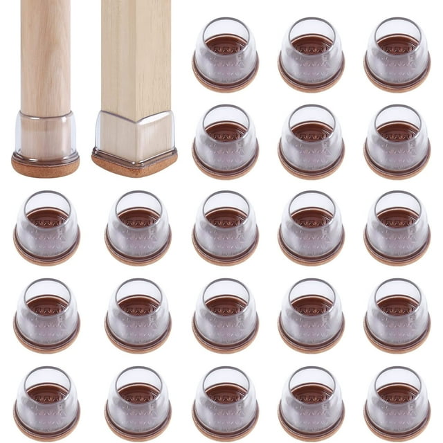 24 Pcs Chair Leg Caps with Wrapped Felt,Clear Silicone Chair Leg Floor ...