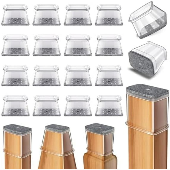 24 Pcs Chair Leg Floor Protectors Rectangle, Silicone Felt Furniture ...