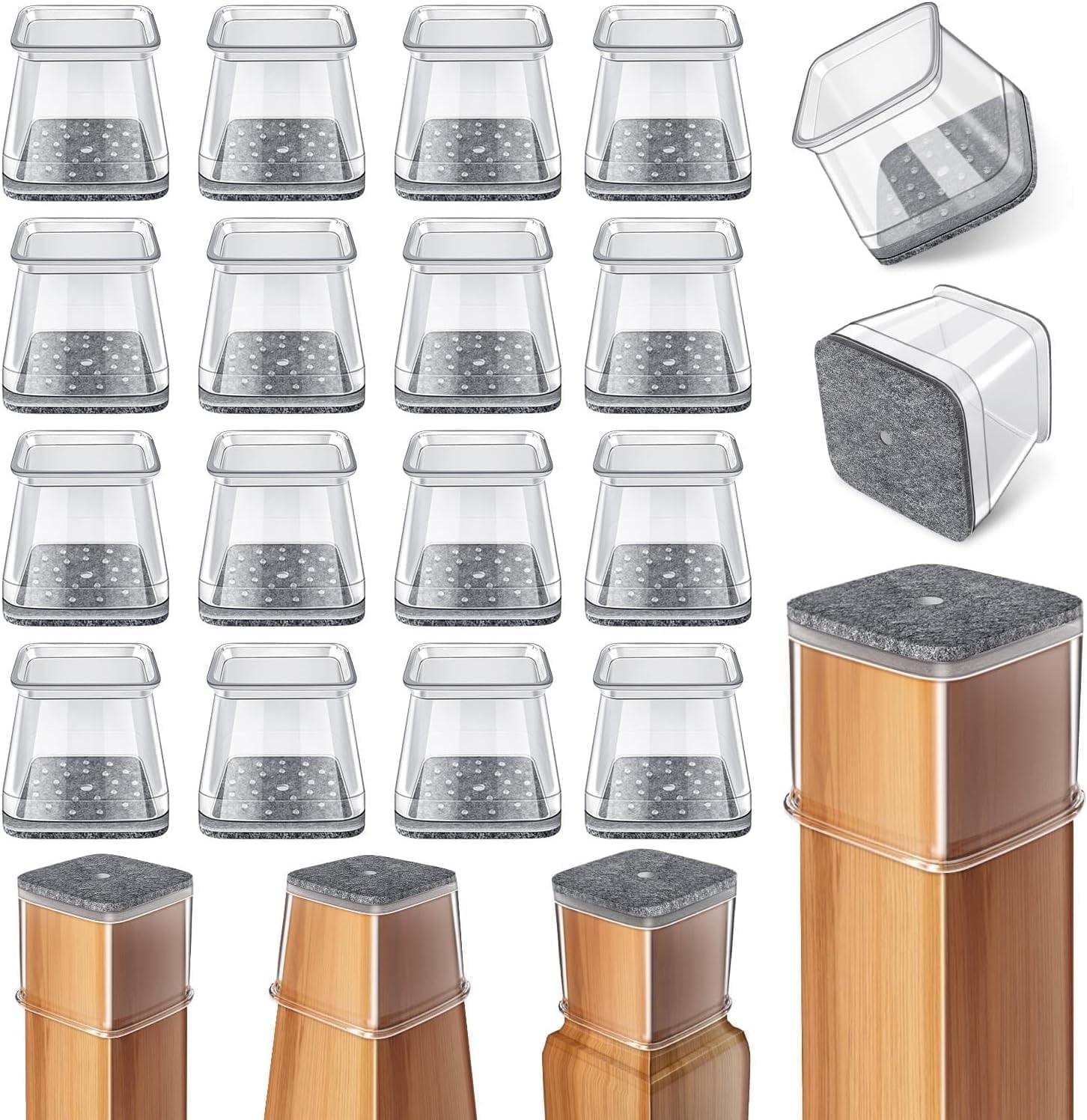24 Pcs Chair Leg Floor Protectors Square, Silicone Felt Furniture Leg ...