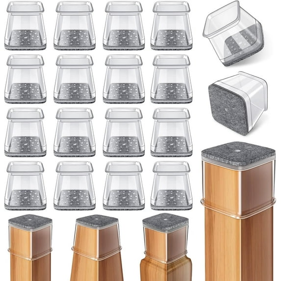 24 Pcs Chair Leg Floor Protectors Square, Silicone Felt Furniture Leg ...