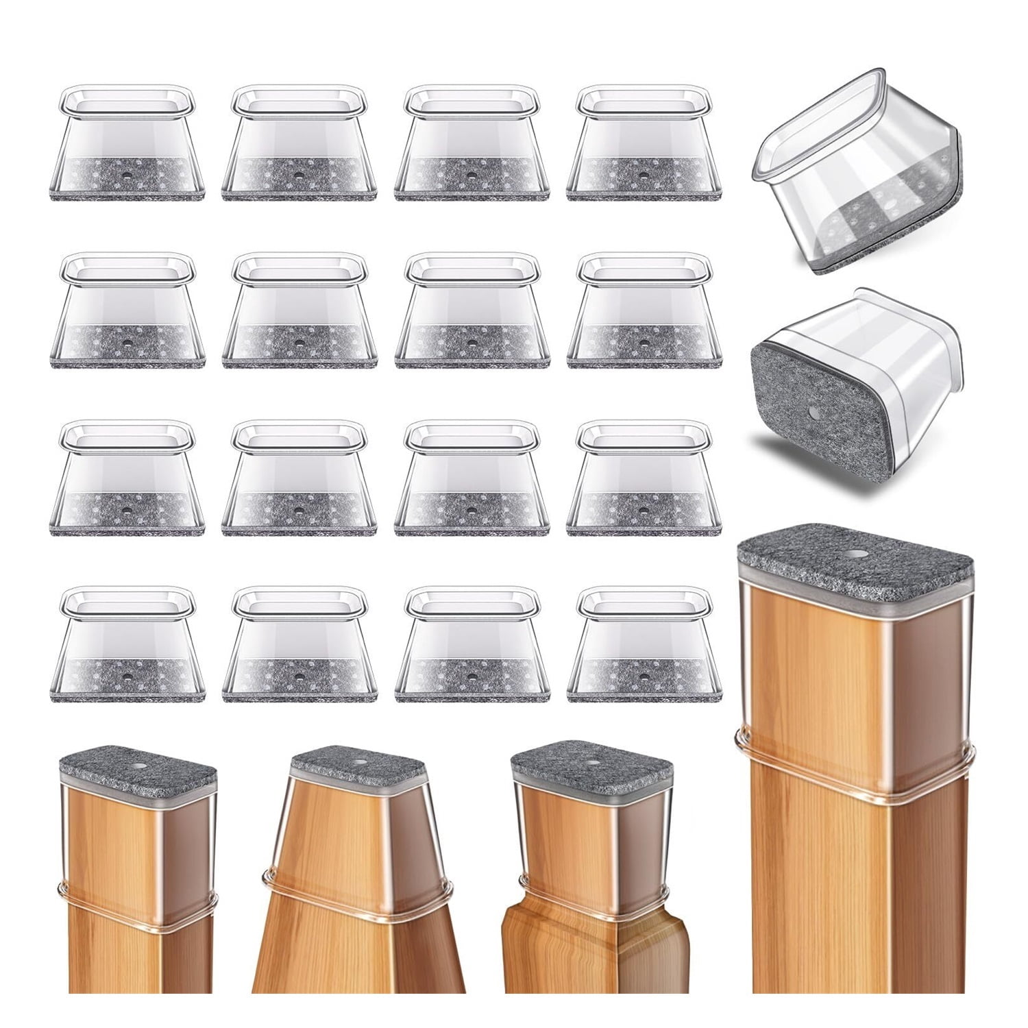24 Pcs Chair Leg Floor Protectors Square, Silicone Felt Furniture Leg ...