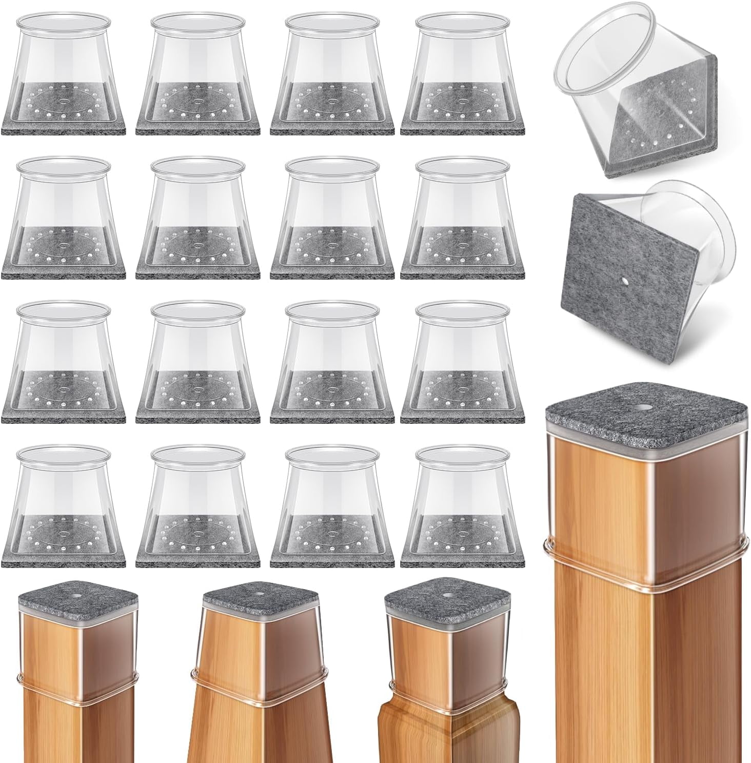 24 Pcs Chair Leg Floor Protectors Square, Silicone Felt Furniture Leg ...