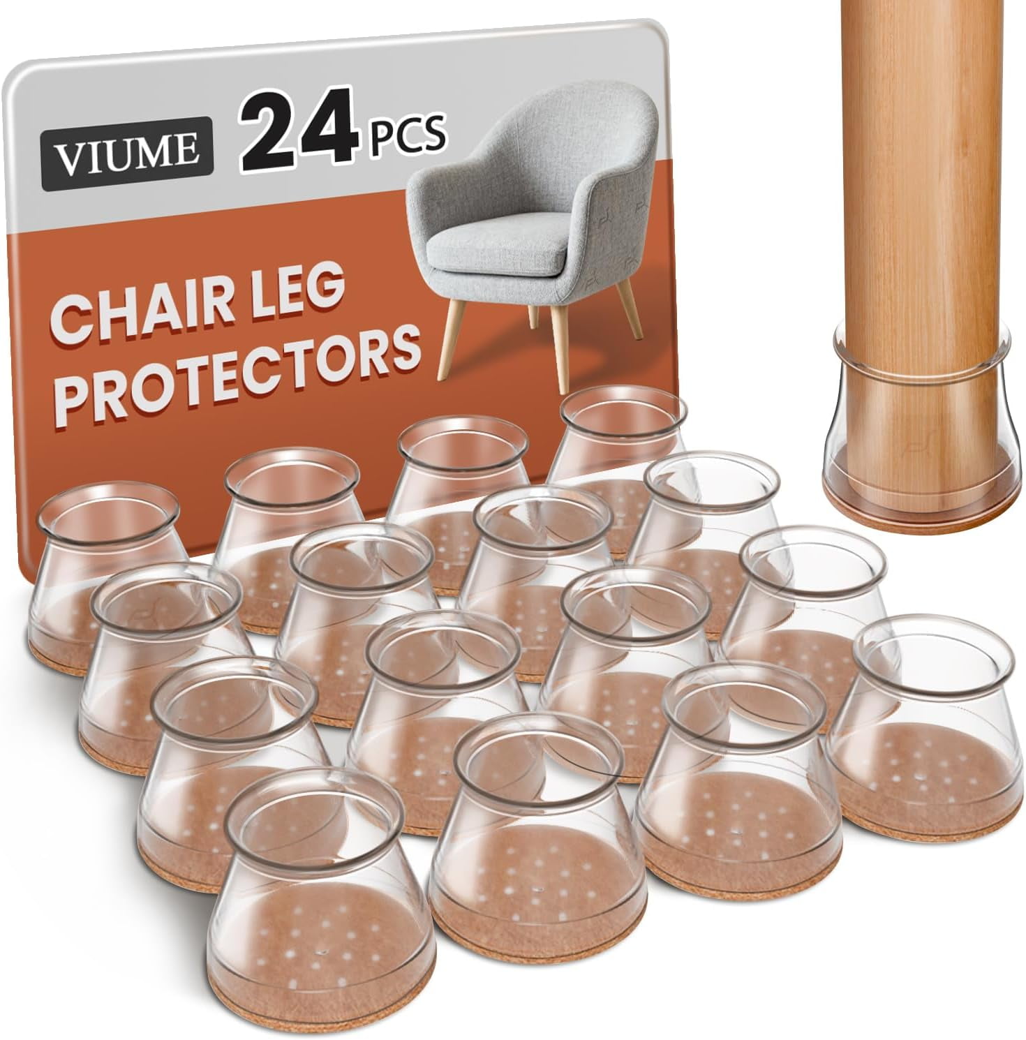 24 Pcs Chair Leg Floor Protectors for Hardwood Floors Silicone Covers ...