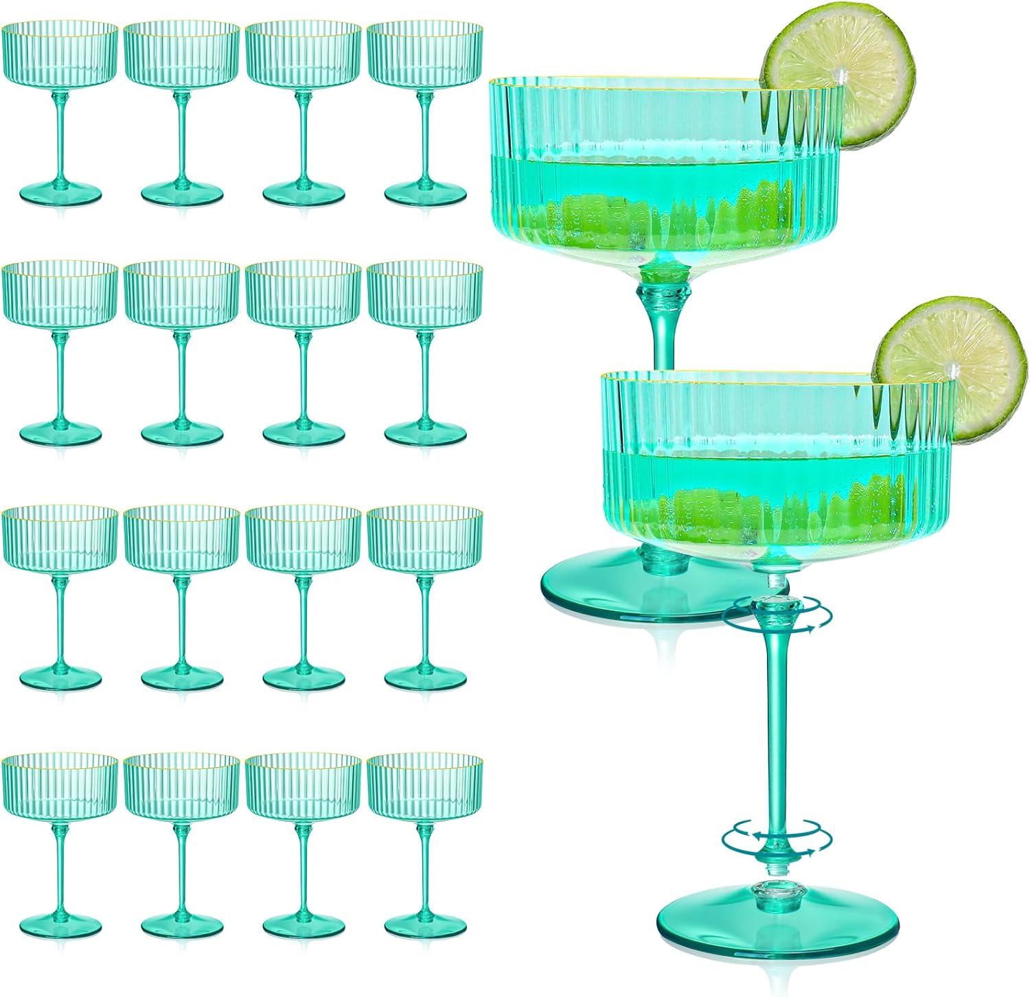 24 Pcs Champagne Martini Glasses 9 Oz with Gilded Removable Gold Rim ...
