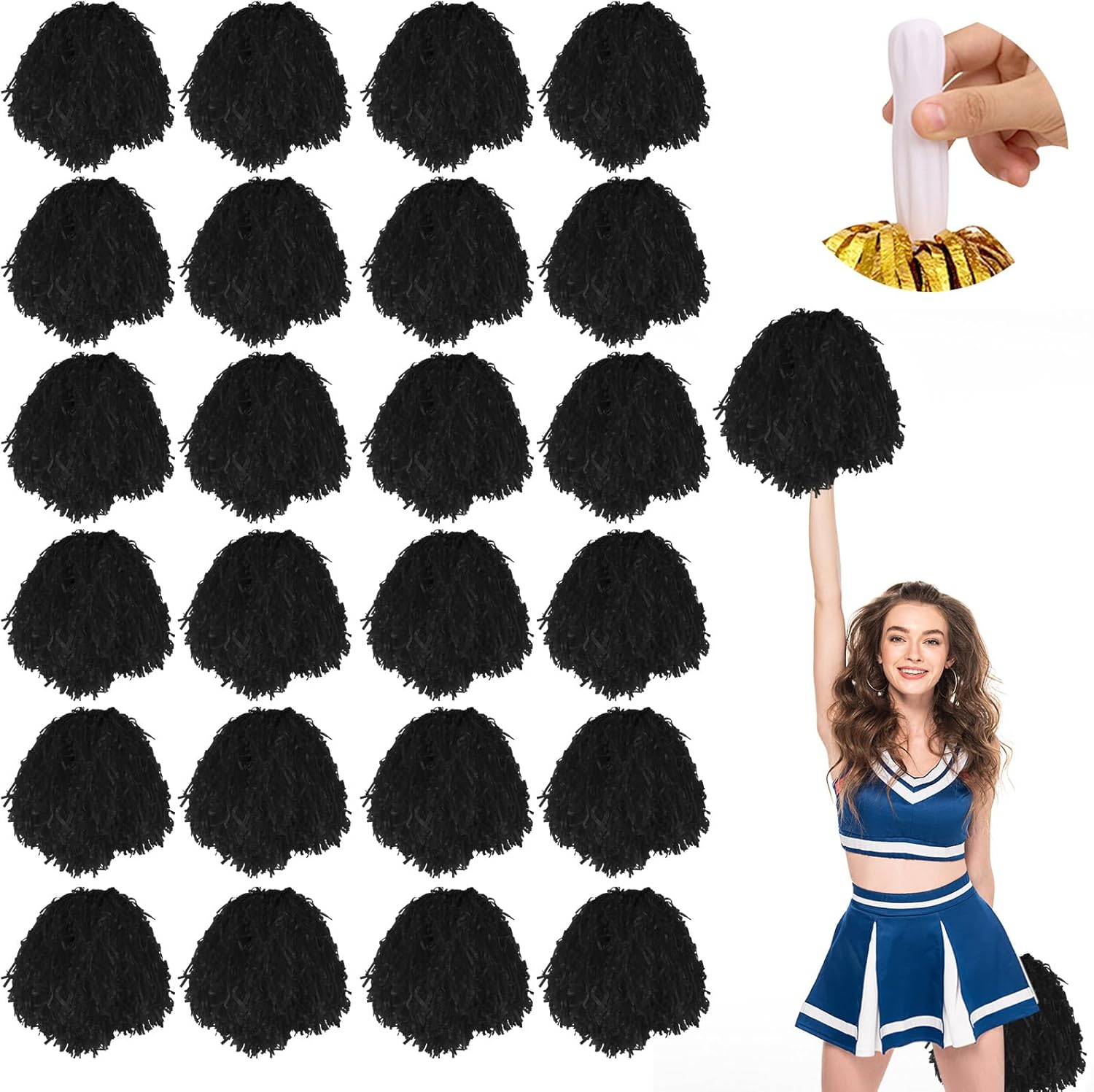 24 Pcs Cheerleading poms,pom poms Cheerleading with Finger for Rooters ...