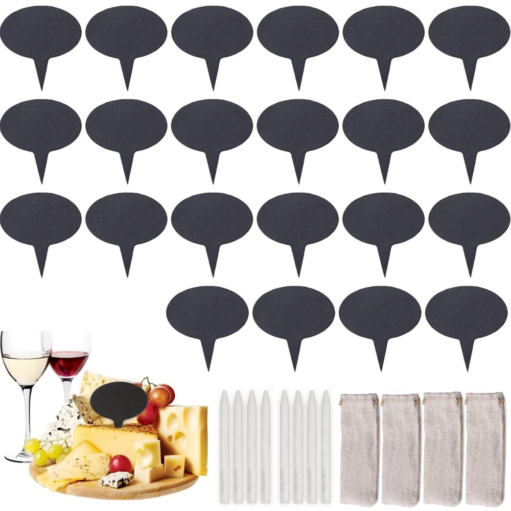 24 Pcs Cheese Signs Slate Labels with Linen Bags,Black Cheese Markers ...