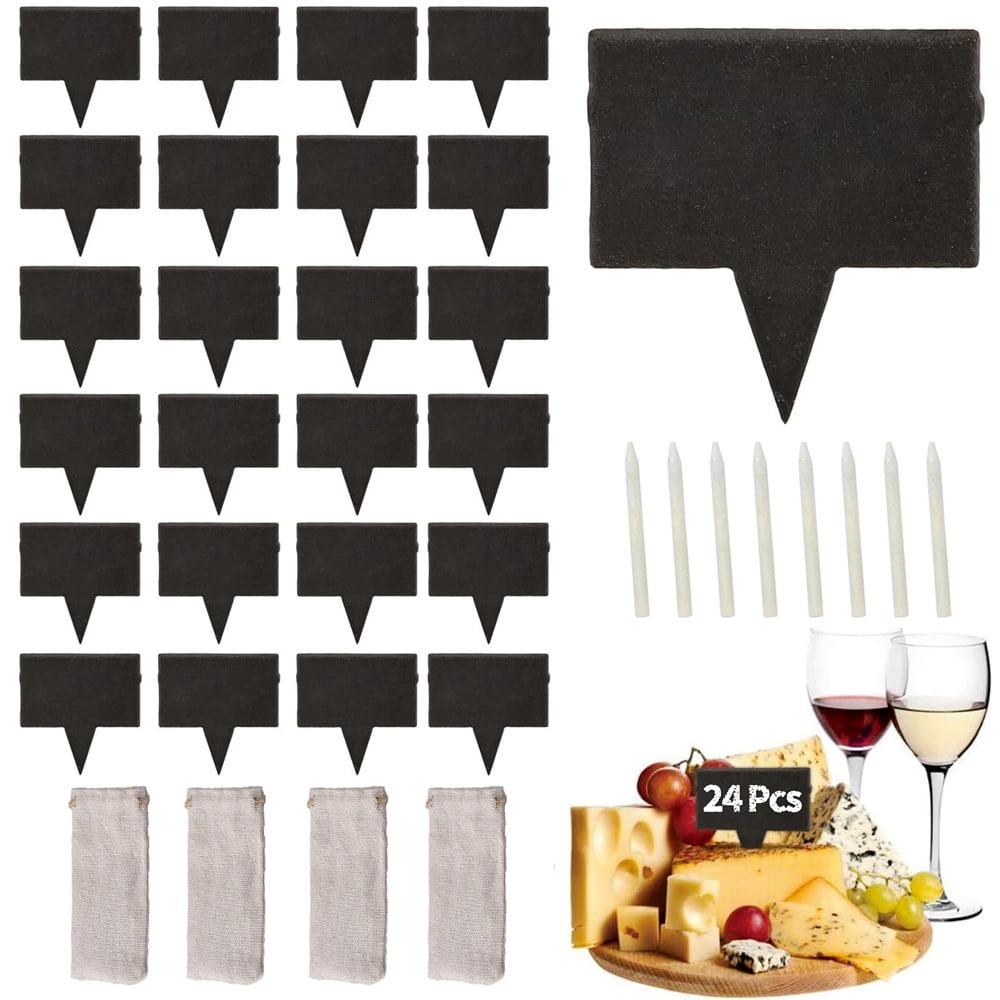 24 Pcs Cheese Signs Slate Labels with Linen Bags,Square Cheese Name Tag ...