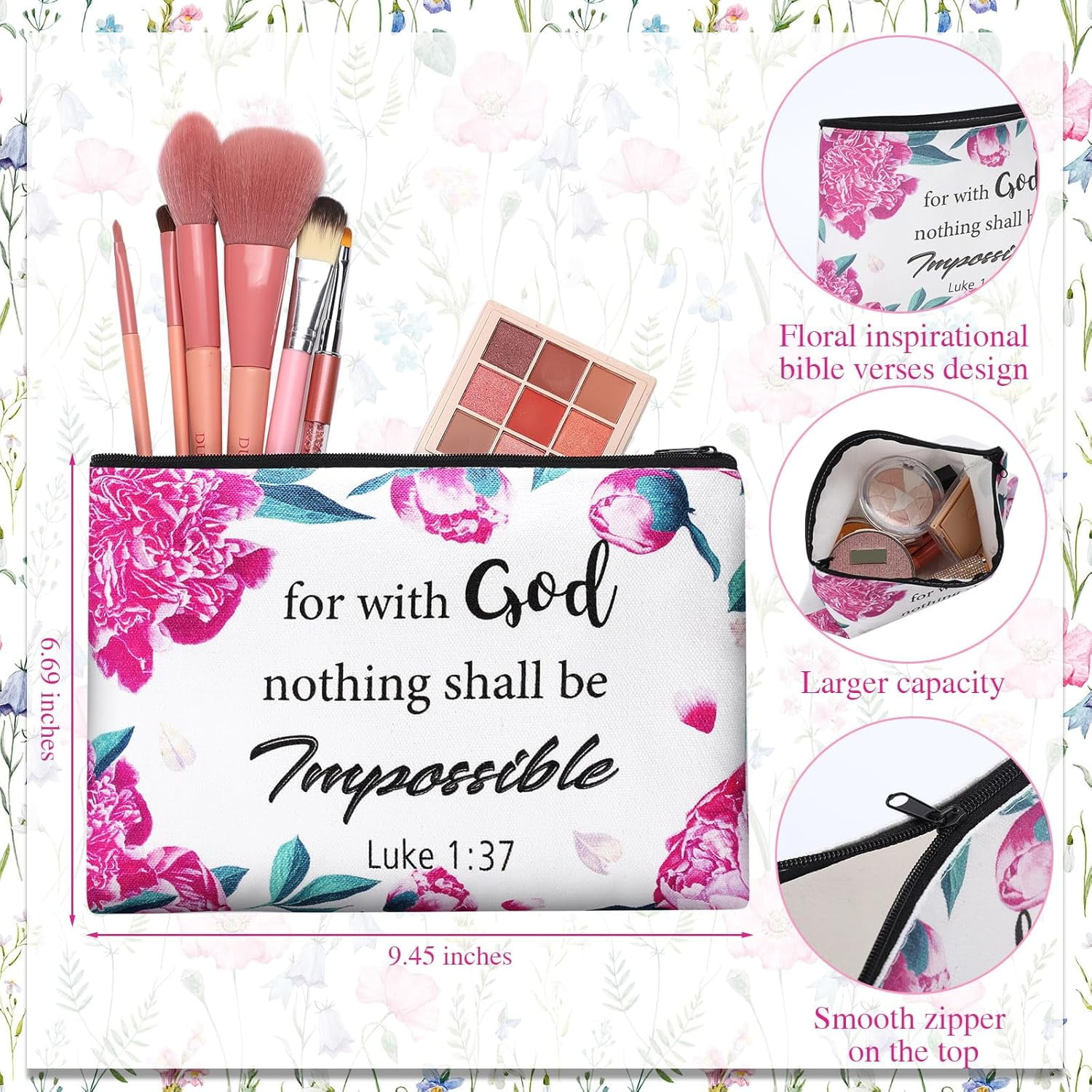 24 Pcs Christian Makeup Bag with Bible Verse, Canvas Toiletry Pouches ...