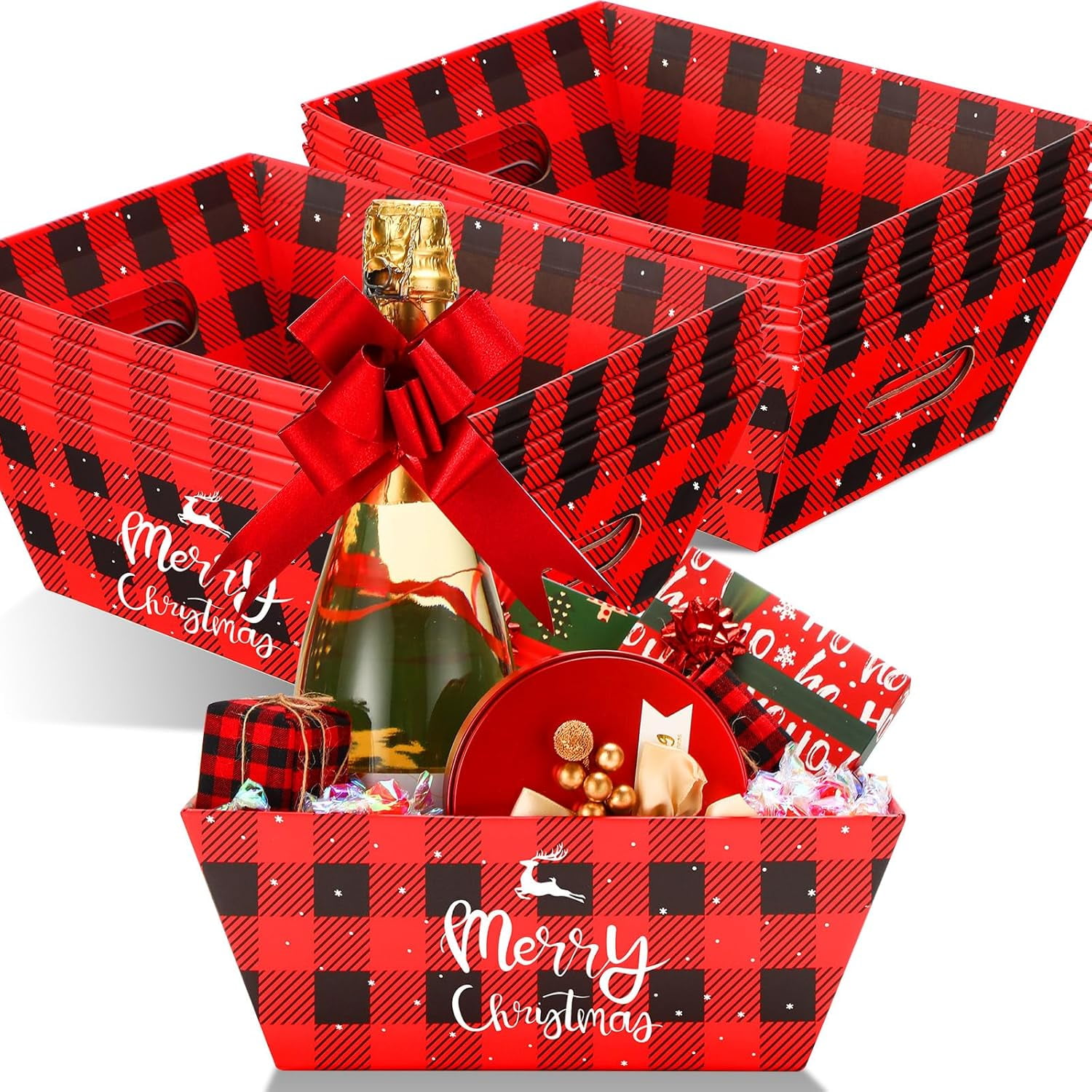 24 Pcs Christmas Baskets for Gifts 10 x 8 Inch Empty Basket with Handle ...