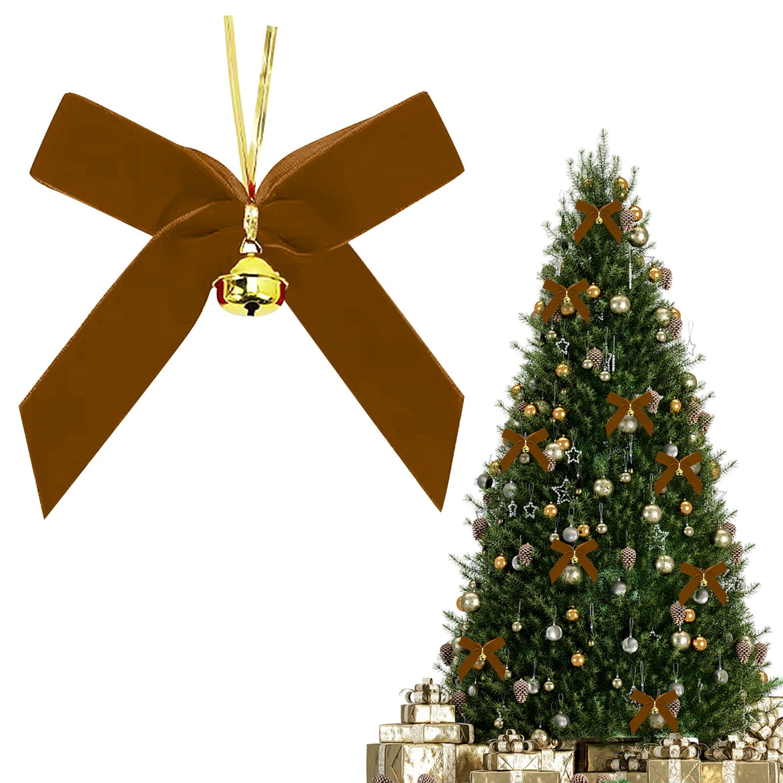 24 Pcs Christmas Bows with Bells, 3.5 Inch Velvet Red Bows for Tree ...