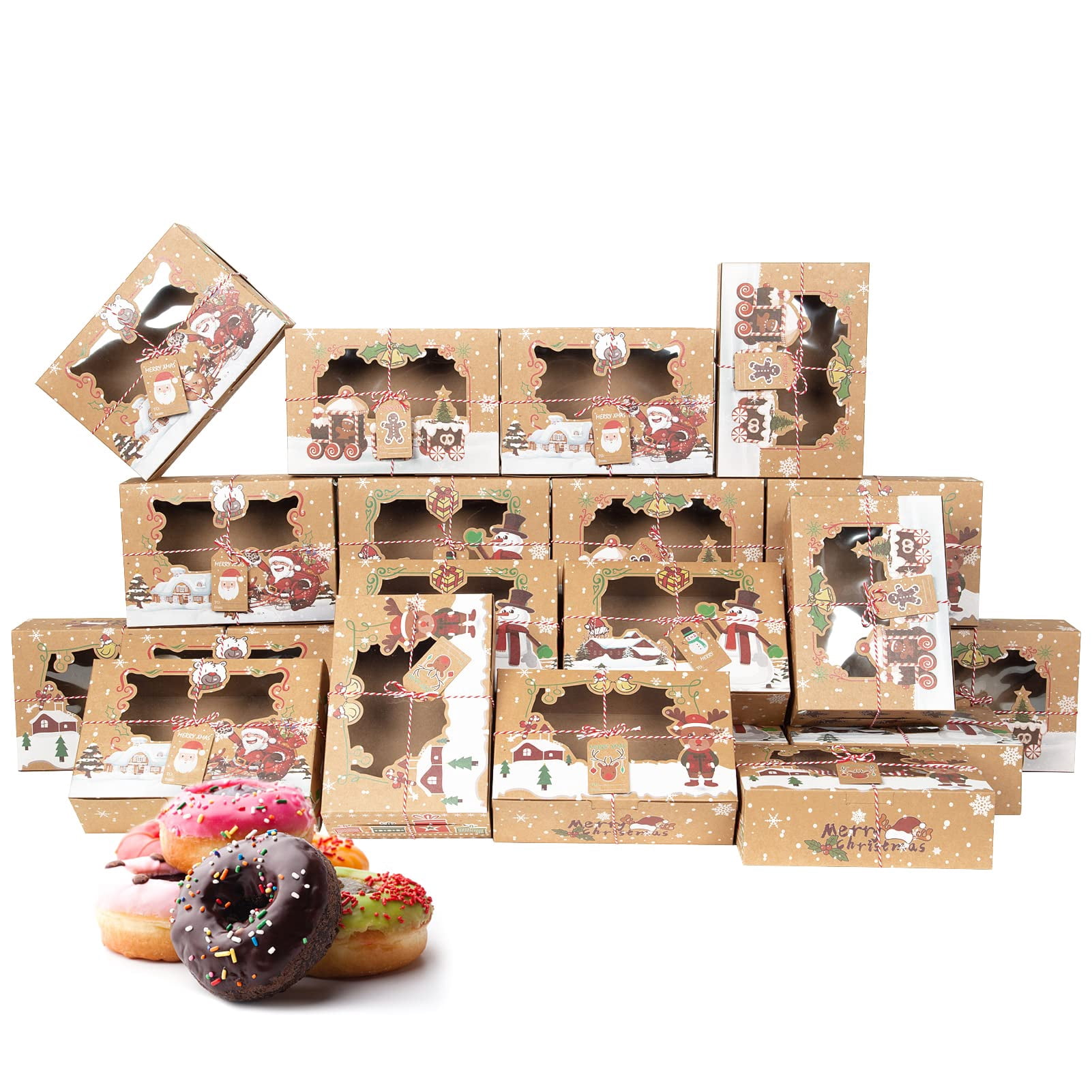 24 Pcs Christmas Cookie Box with Window, Food Grade Kraft Paper Baking ...