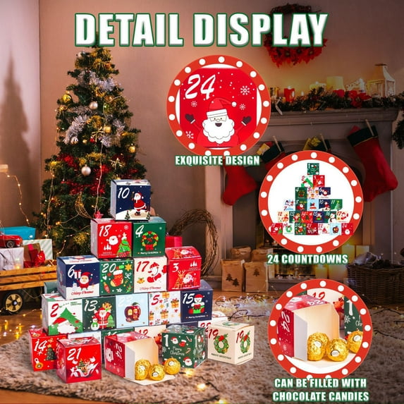 24 Pcs Christmas Countdown Number Gift Boxes 7X7X7Cm 24 Days Advent ...